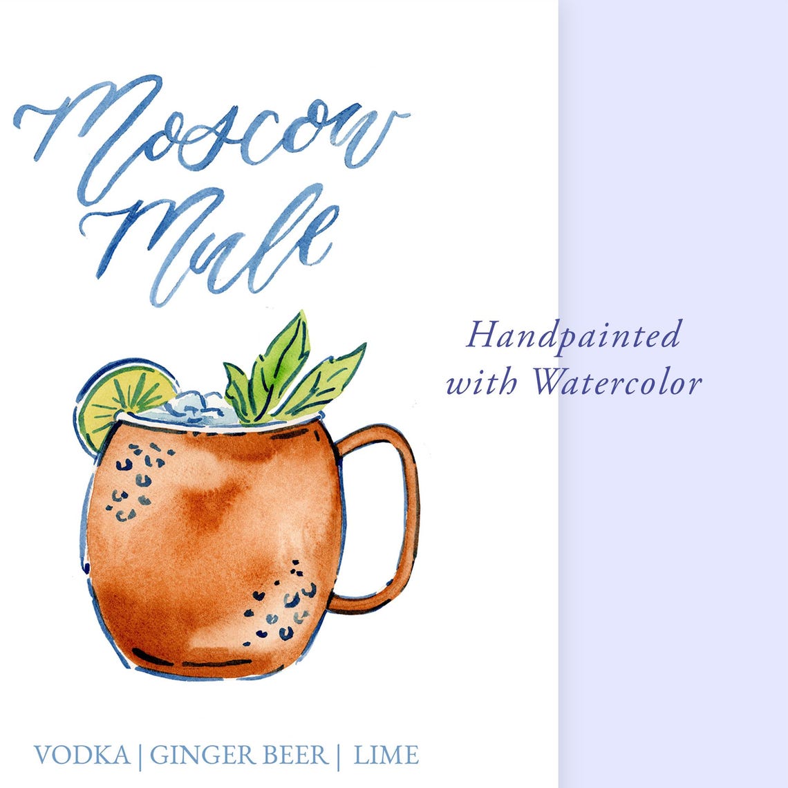 Watercolor Moscow Mule Bar Sign Template: Retro Cocktail Menu (8x10 ...