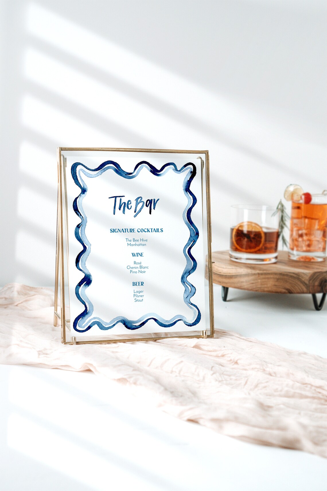 Blue Scallop Edge Bar Menu TEMPLATE Loopy Watercolor Bar - Etsy