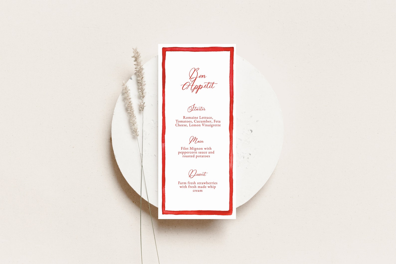 Watercolor Red Frame Dinner Menu TEMPLATE, Red Watercolor Frame, Long ...