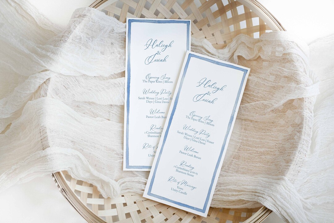 Light Blue Border Program TEMPLATE, Wedding Program, Watercolor Frame ...