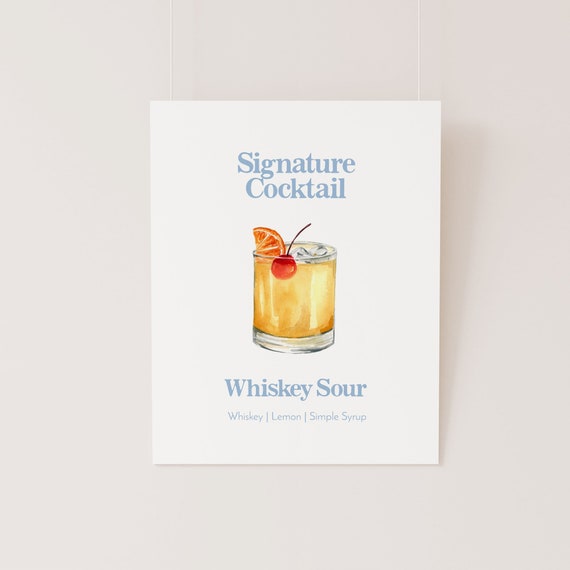 Whiskey Sour Cocktail Menu Retro Signature Cocktail Template - Etsy