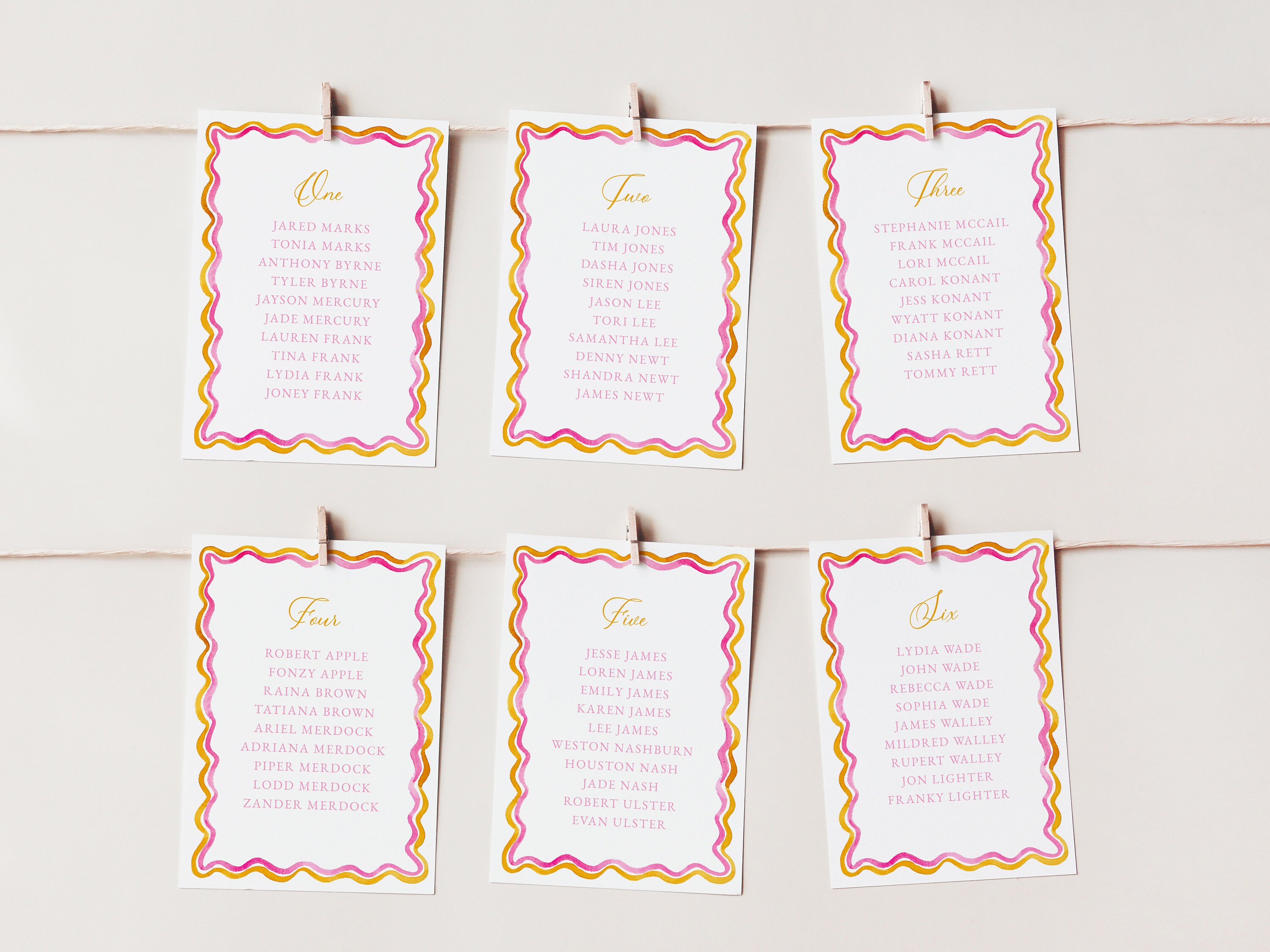 Sherbet Squiggle Seating Chart, Card Seating Chart, Printable Table ...