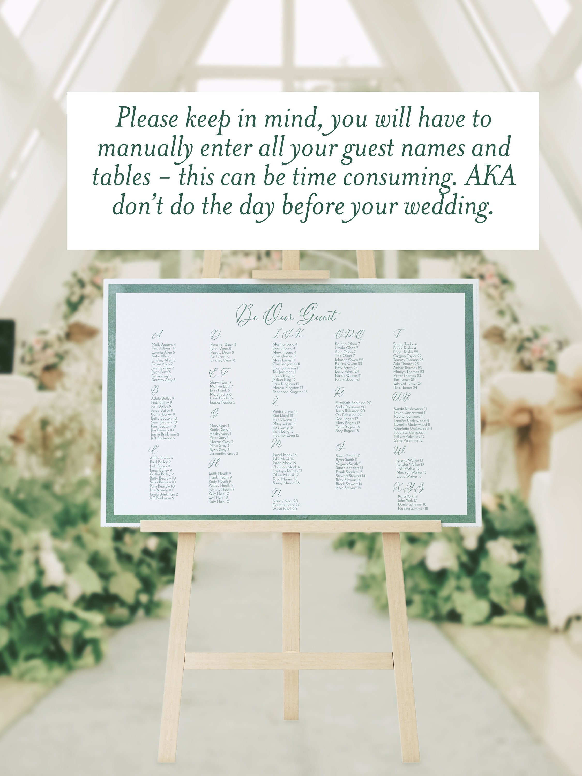Alphabetical Seating Chart TEMPLATE, Editable Table Assignment Sign ...