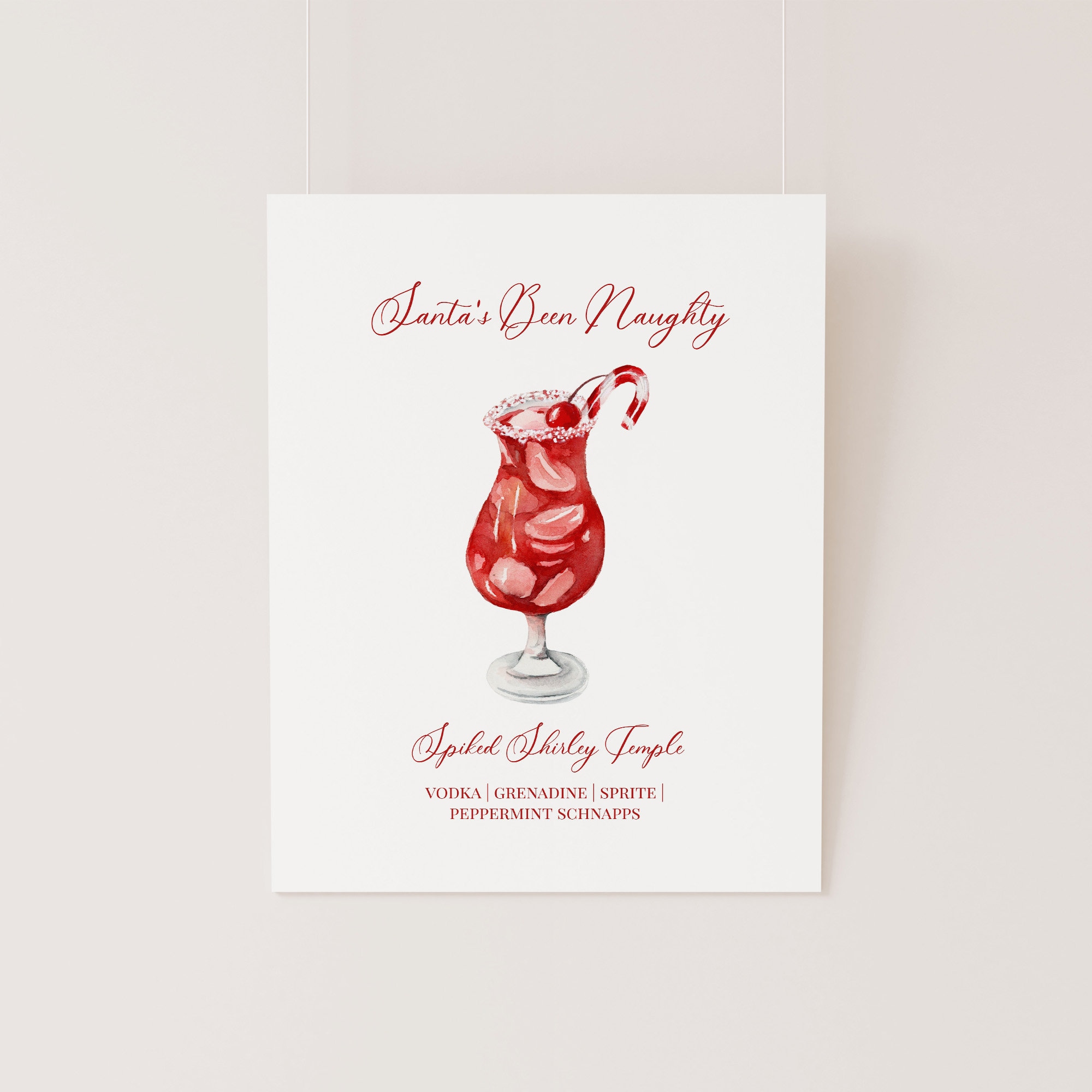 Holiday Signature Drink Menu TEMPLATE, Dirty Shirley Temple, Watercolor ...