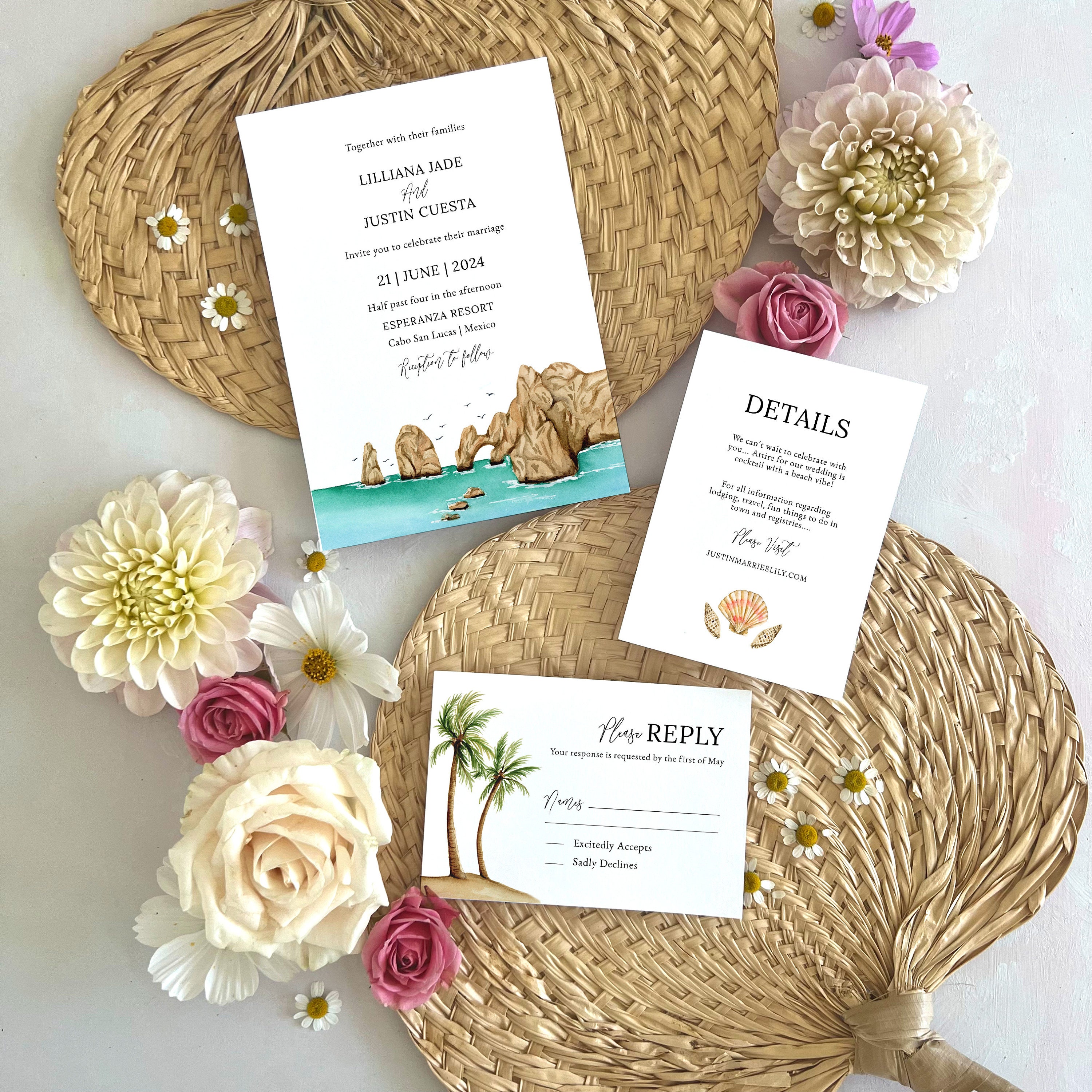 Cabo San Lucas Wedding Invitation Template: Beach Coastal Design ...