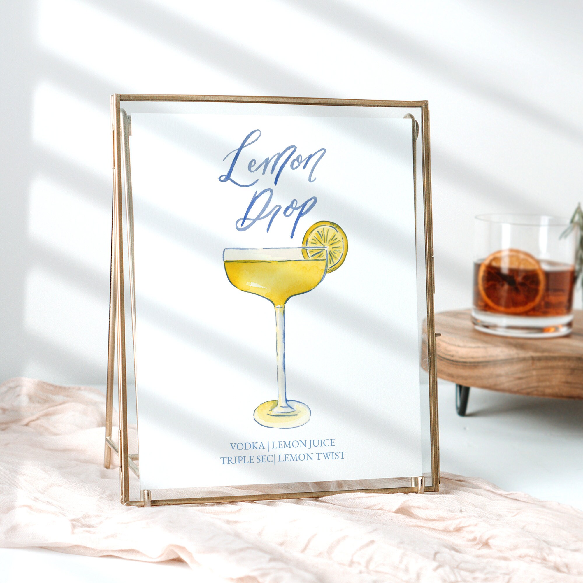 Lemon Drop Signature Cocktail Sign: Retro Watercolor Bar Menu (8x10 ...