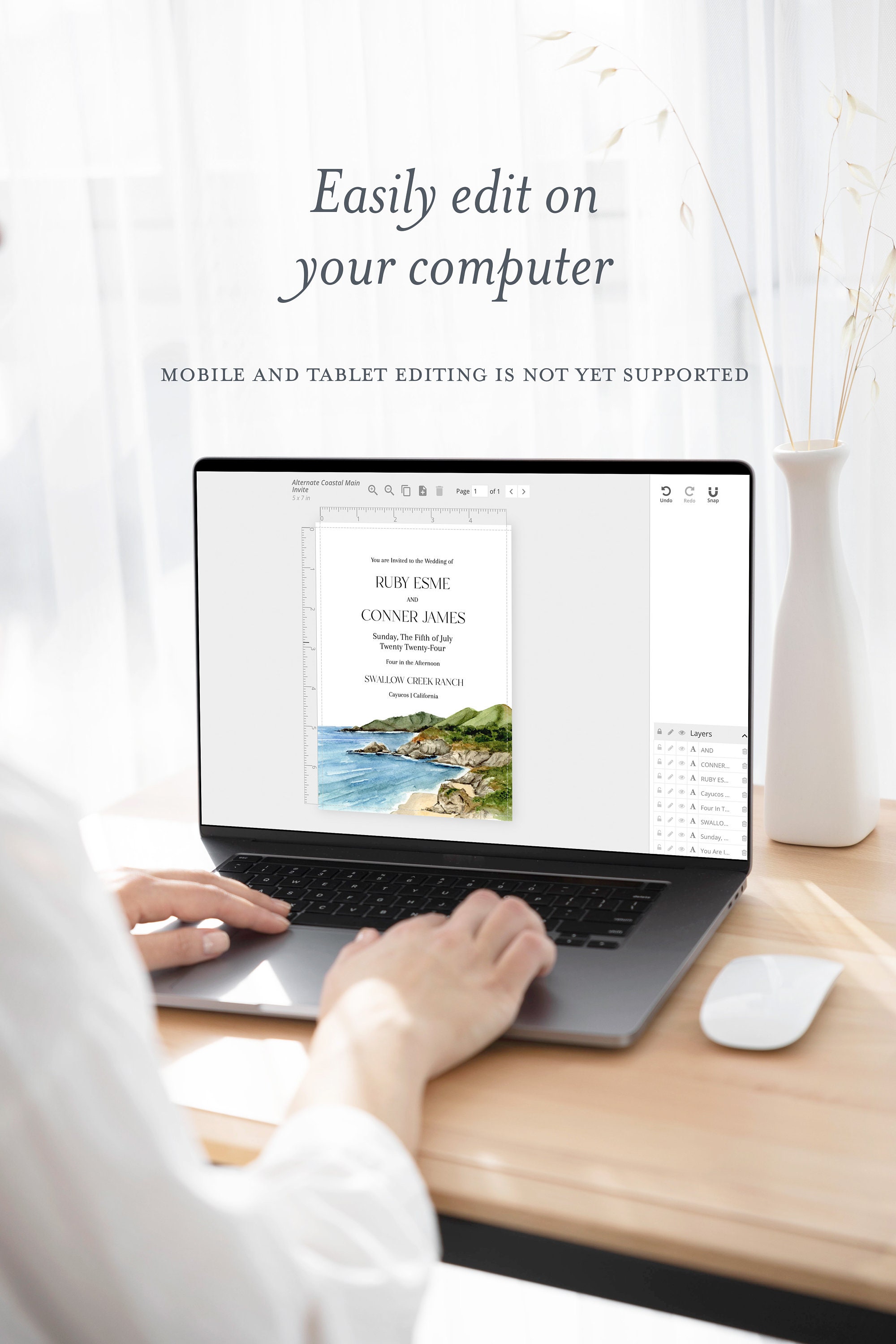 California Themed Wedding Invitation TEMPLATE, California Coastal ...