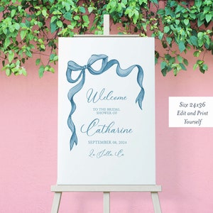 Blue BOW Watercolor Welcome Sign TEMPLATE, Welcome Sign Template ...