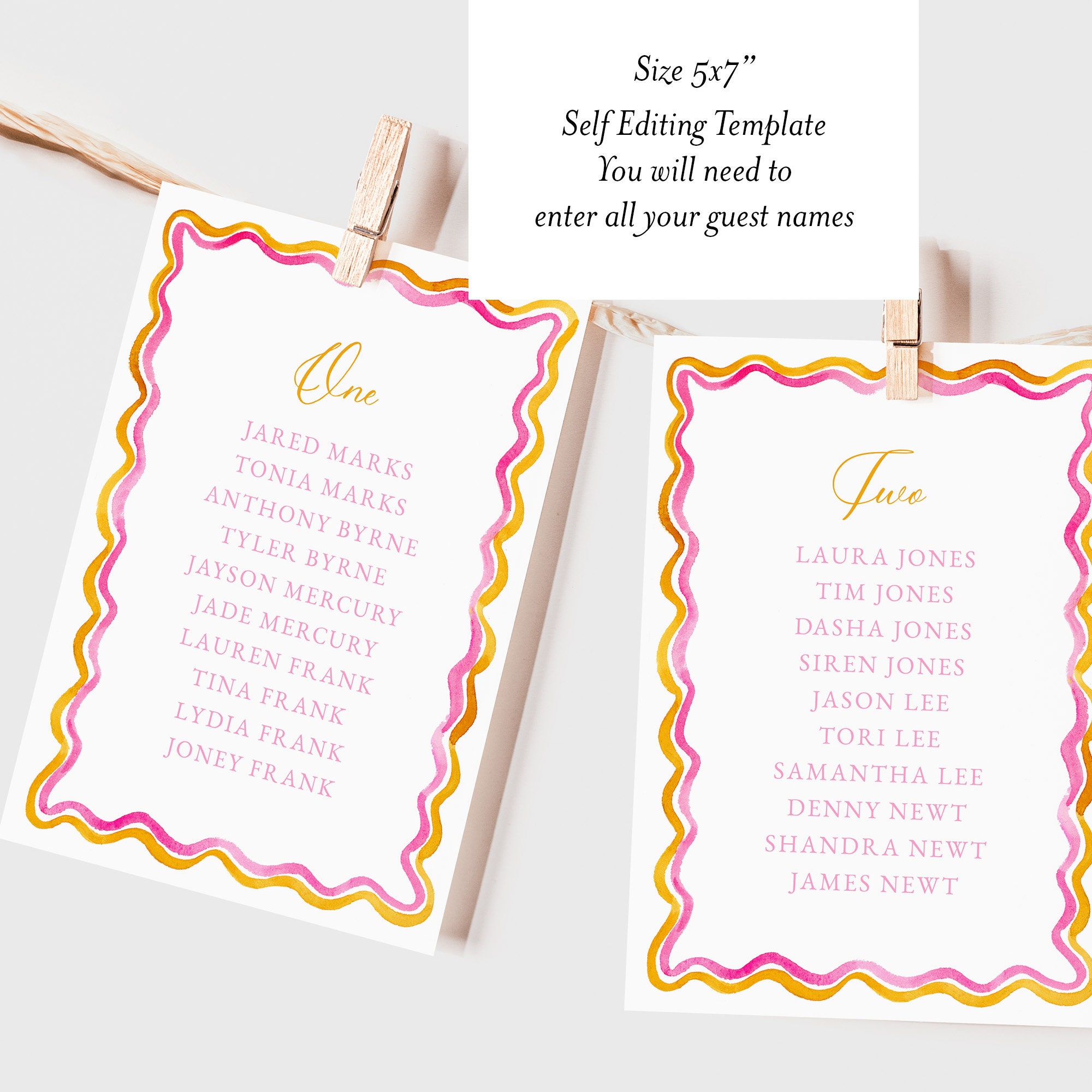 Sherbet Squiggle Seating Chart, Card Seating Chart, Printable Table ...