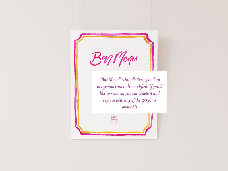Pink and Yellow Ticket Shape Bar Menu TEMPLATE Watercolor - Etsy