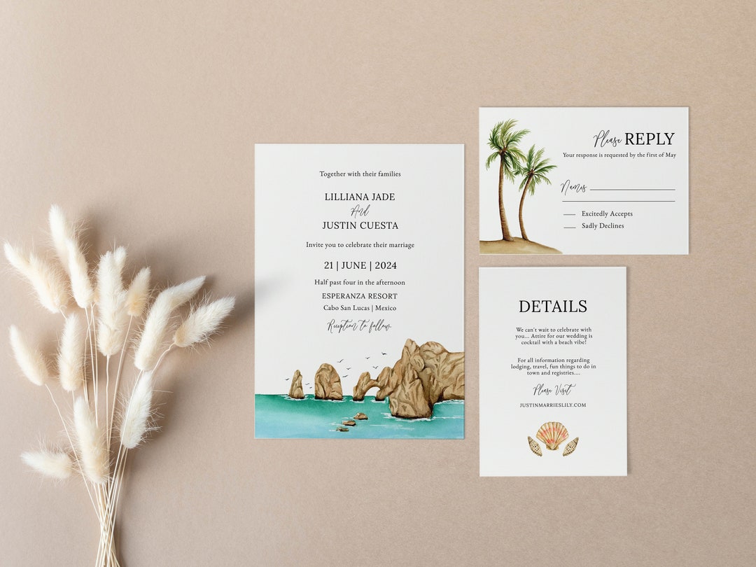 Cabo San Lucas Wedding Invitation Template: Beach Coastal Design ...
