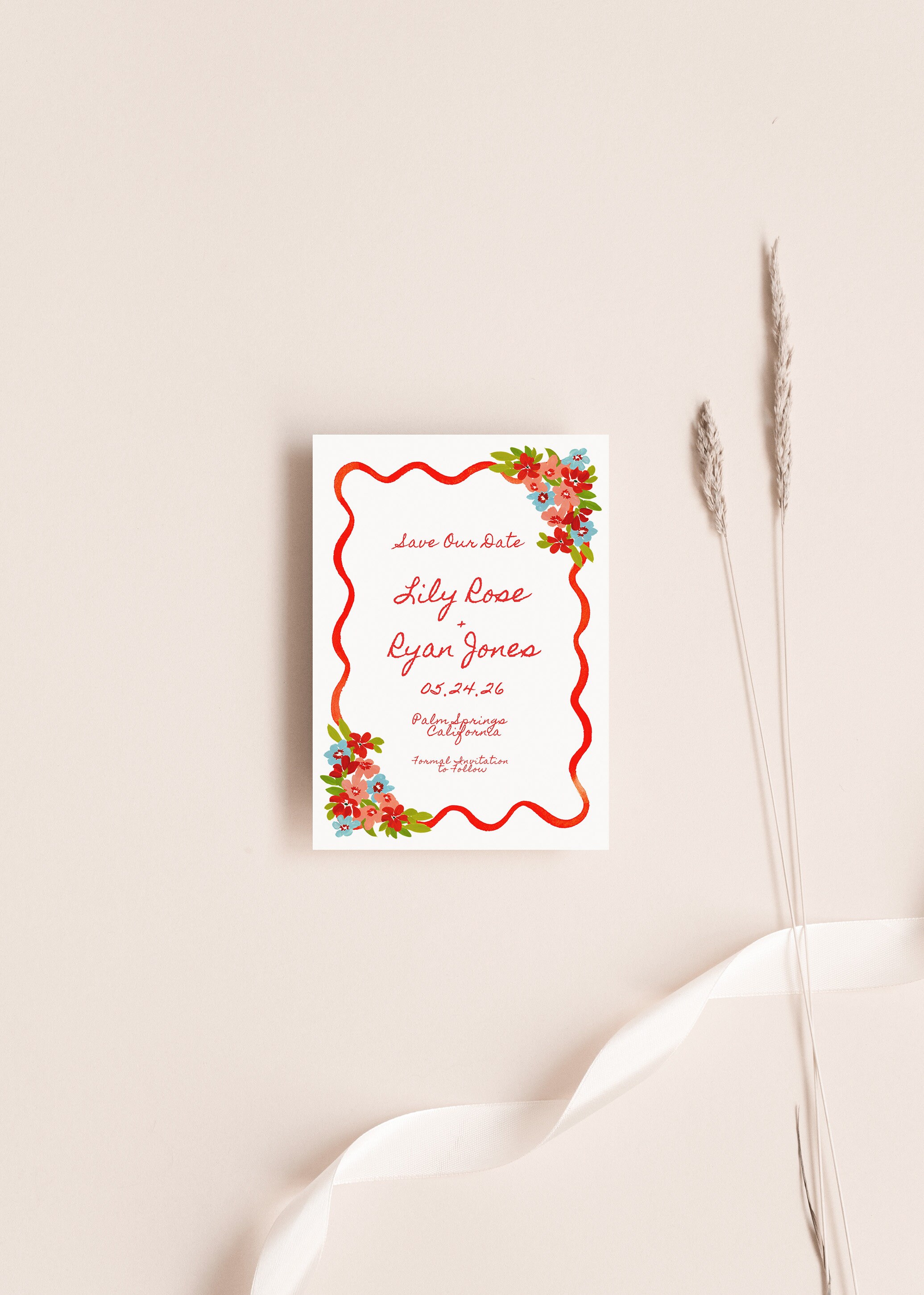 Save the Date Template, Squiggle, Gouache Florals, Spanish Style ...