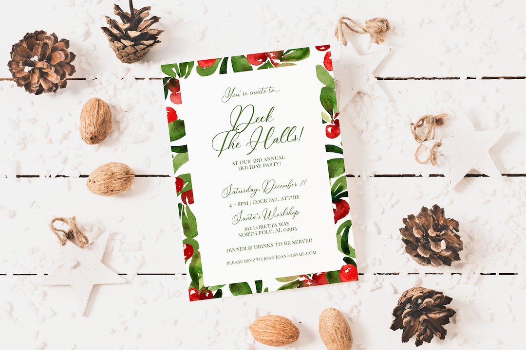 Christmas Party Invitation TEMPLATE, Red and Green Holiday Invite ...