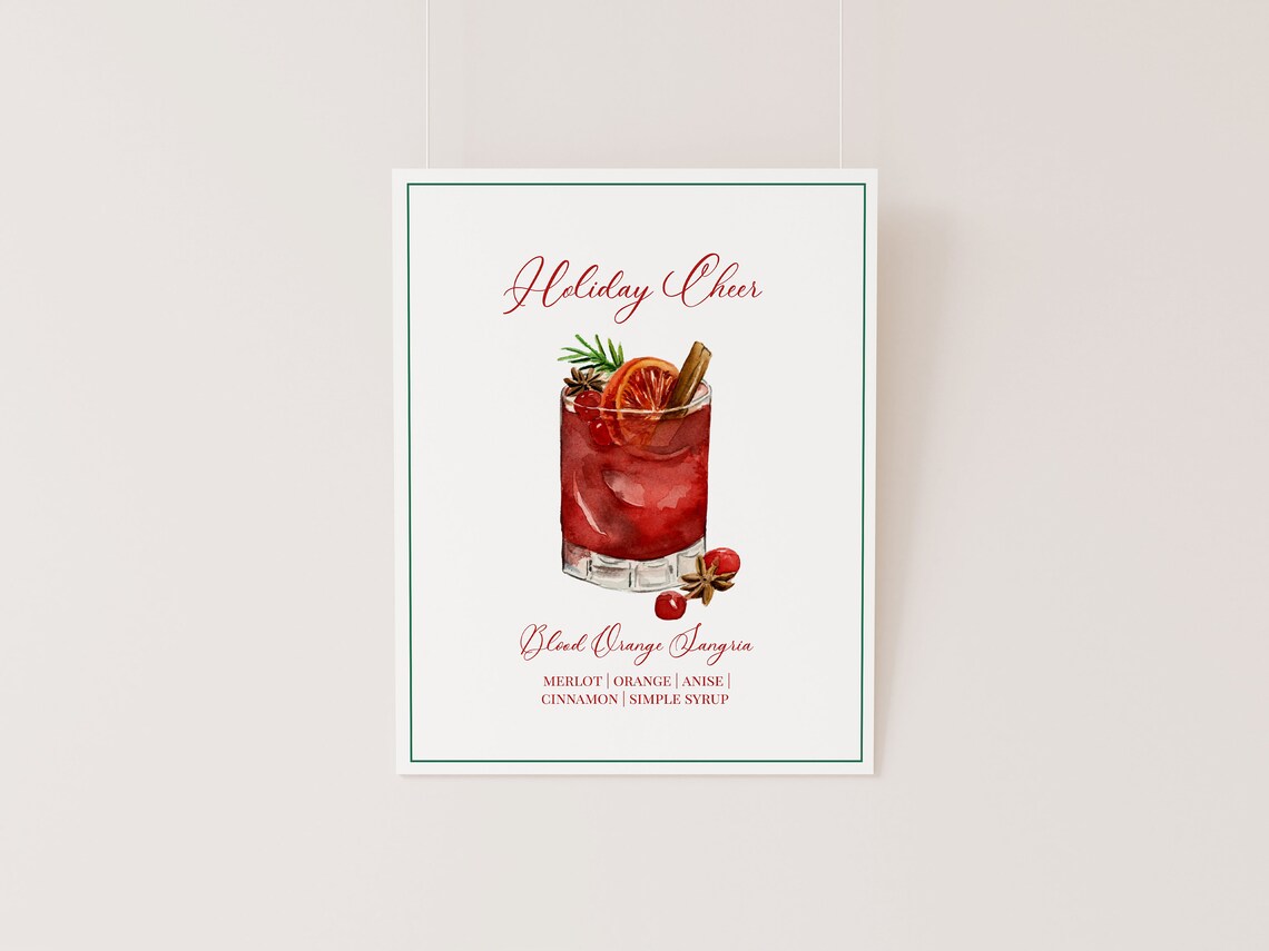 Christmas Sangria Bar Menu Sign TEMPLATE Printable Holiday - Etsy