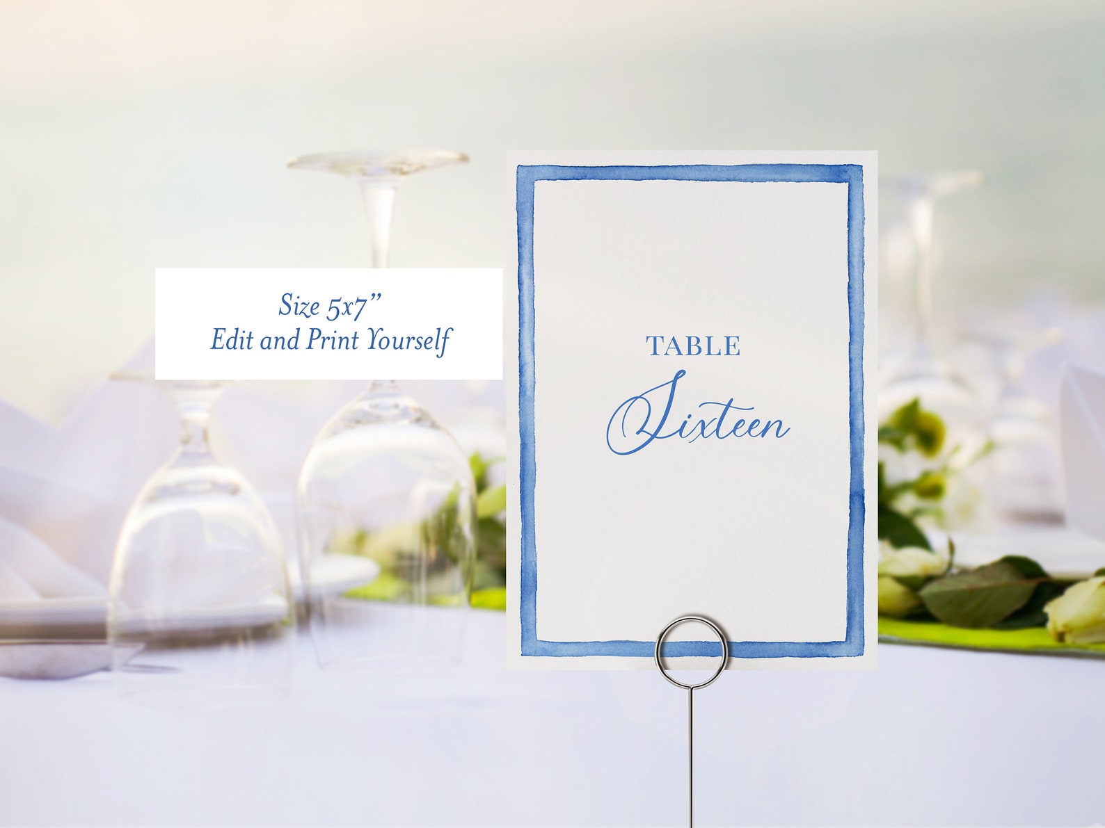 Light Blue Watercolor Frame Table Numbers TEMPLATE, Printable Table ...