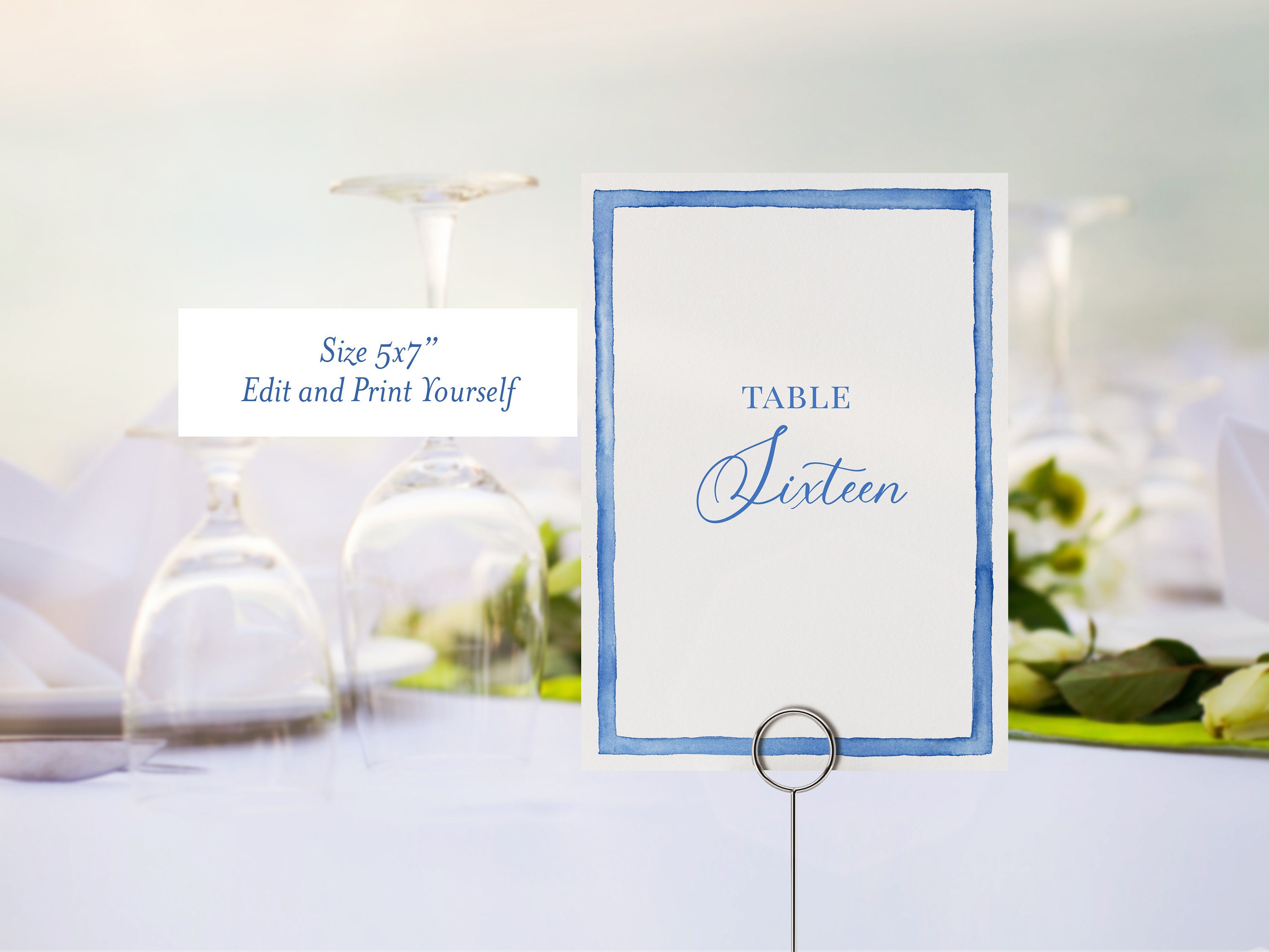 Light Blue Watercolor Frame Table Numbers TEMPLATE, Printable Table ...