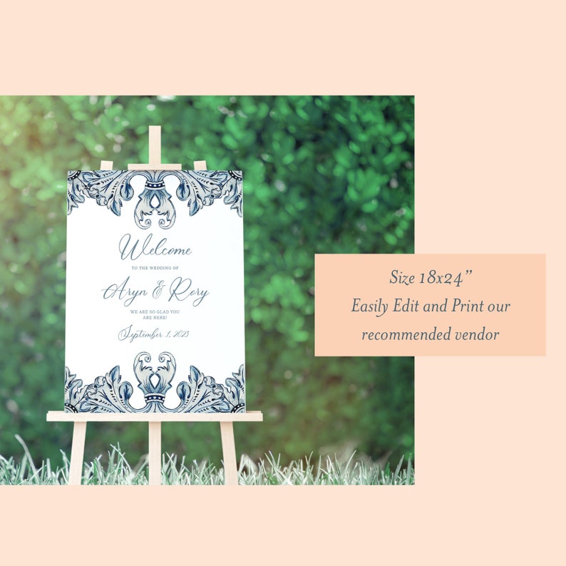 Filigree Watercolor Welcome Sign TEMPLATE Printable Welcome - Etsy