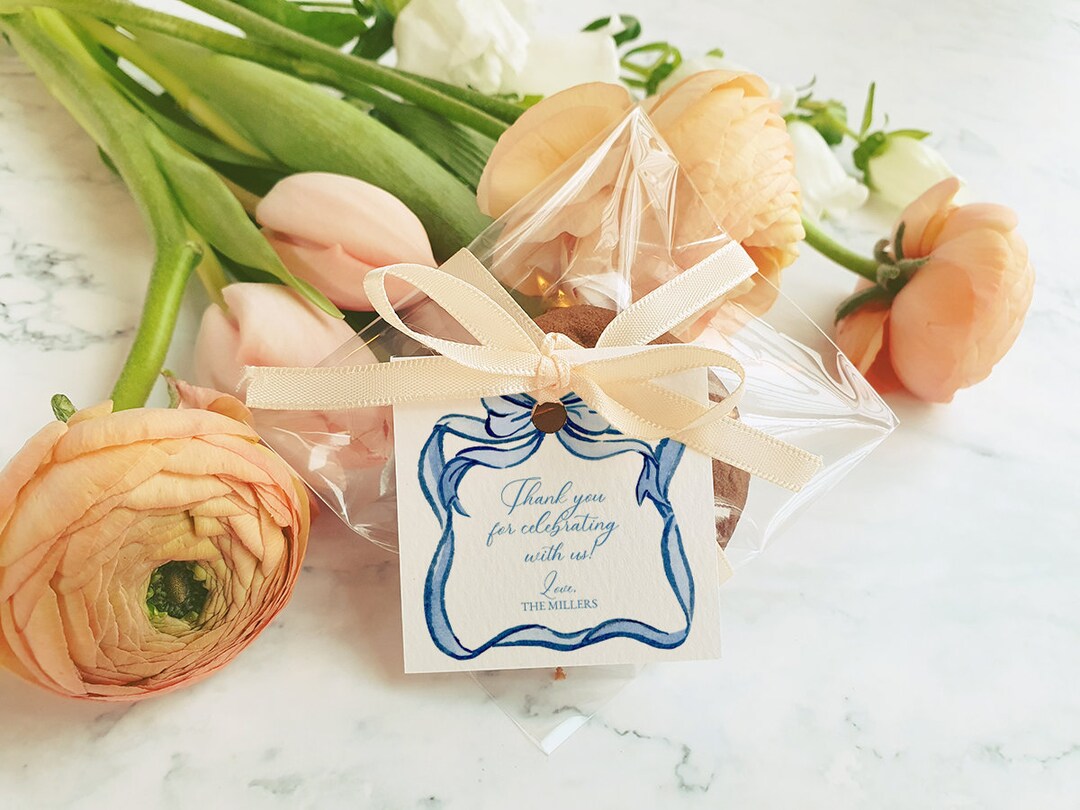 Light Blue Bow Favor Tag, Watercolor Favor Tag TEMPLATE, Watercolor ...