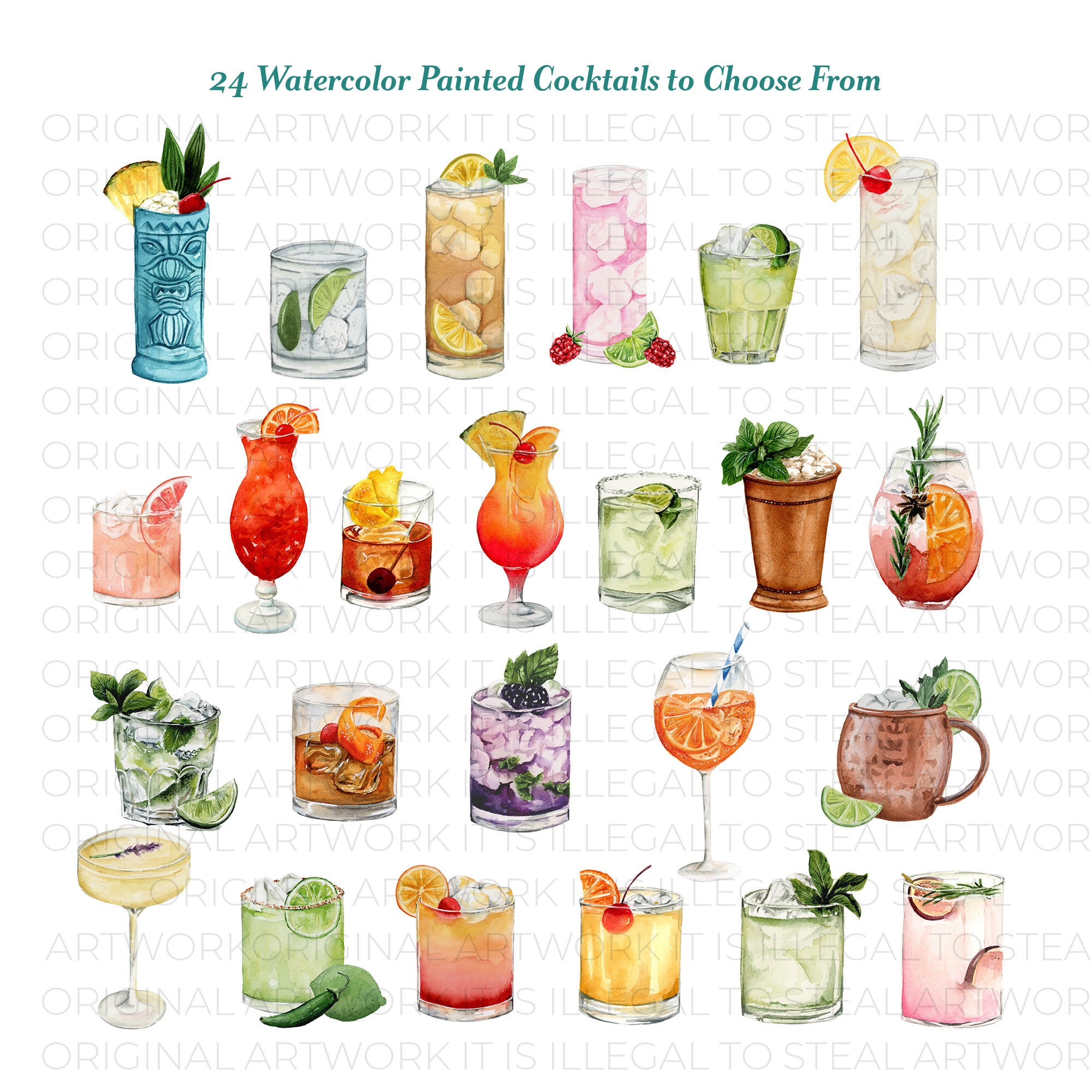 Watercolor Signature Cocktail Sign Template: His & Hers (digital ...