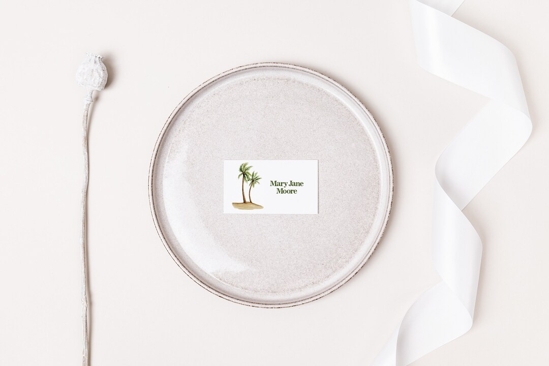 Palm Tree Place Card Template, Tropical Name Card, Beach Wedding, Cabo ...