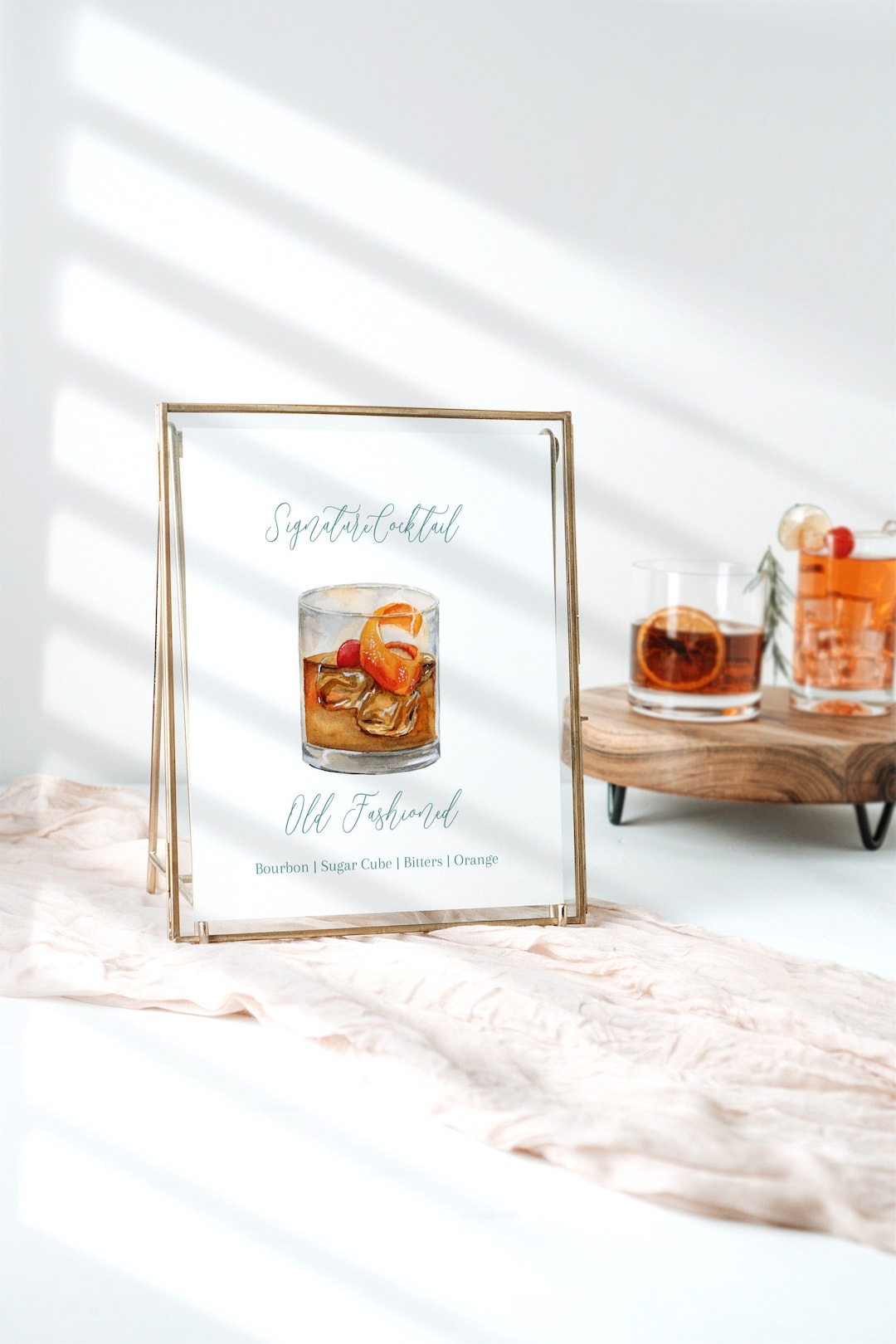 Watercolor Old Fashioned Signature Cocktail Bar Sign Template (8x10 ...