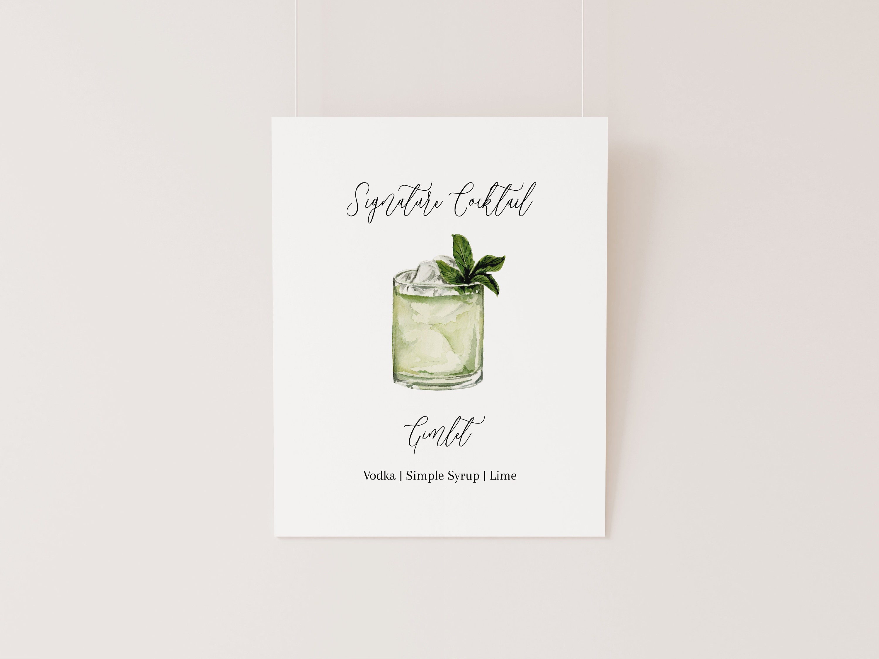 Gimlet Signature Cocktail TEMPLATE, Gin Gimlet Sign, Signature Cocktail ...