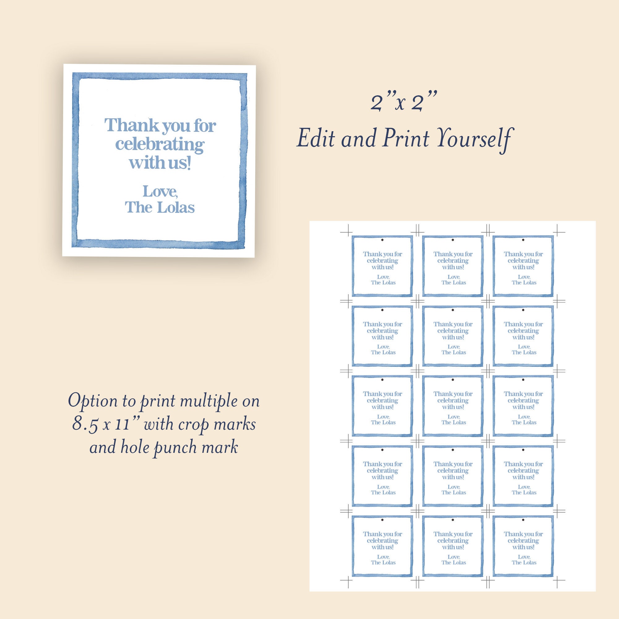 Light Blue Bow Favor Tag, Watercolor Favor Tag TEMPLATE, Watercolor ...