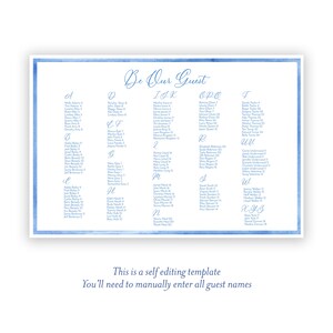 Alphabetical Seating Chart TEMPLATE, Editable Table Assignment Sign ...