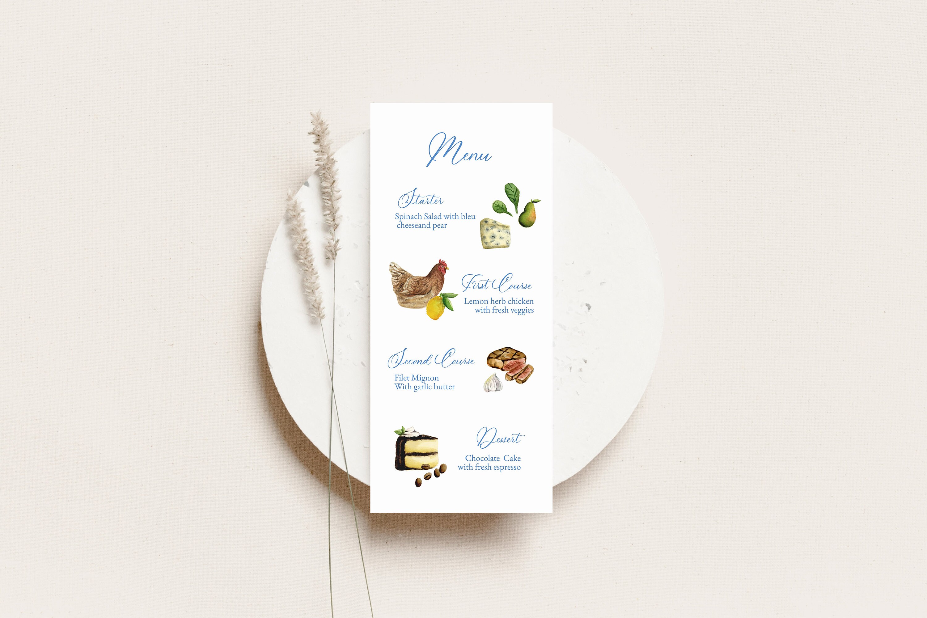 Food Illustration Menu TEMPLATE Watercolor Dinner Menu - Etsy