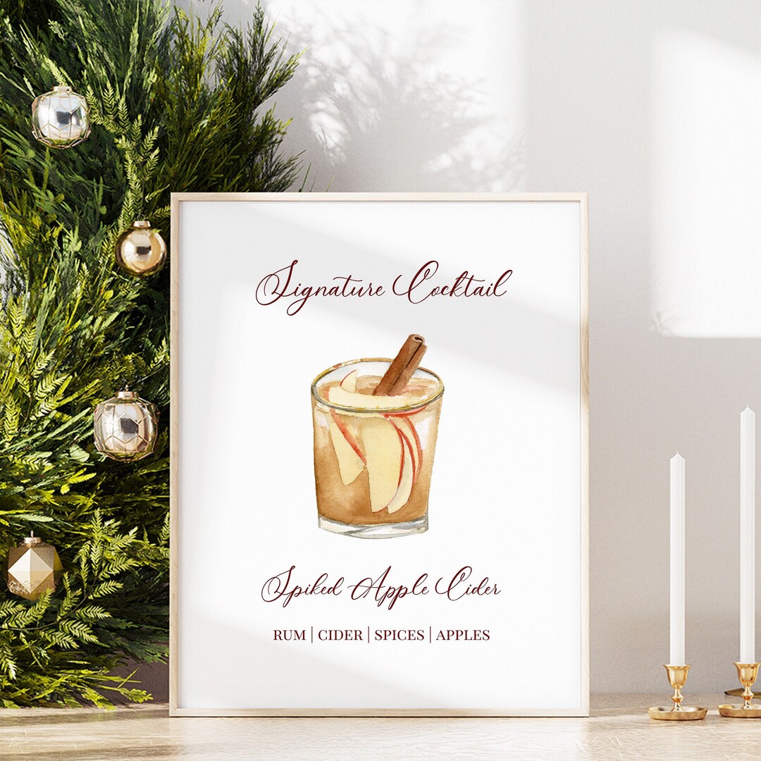 Spiced Cider Signature Cocktail Menu Template: Watercolor Holiday Bar ...