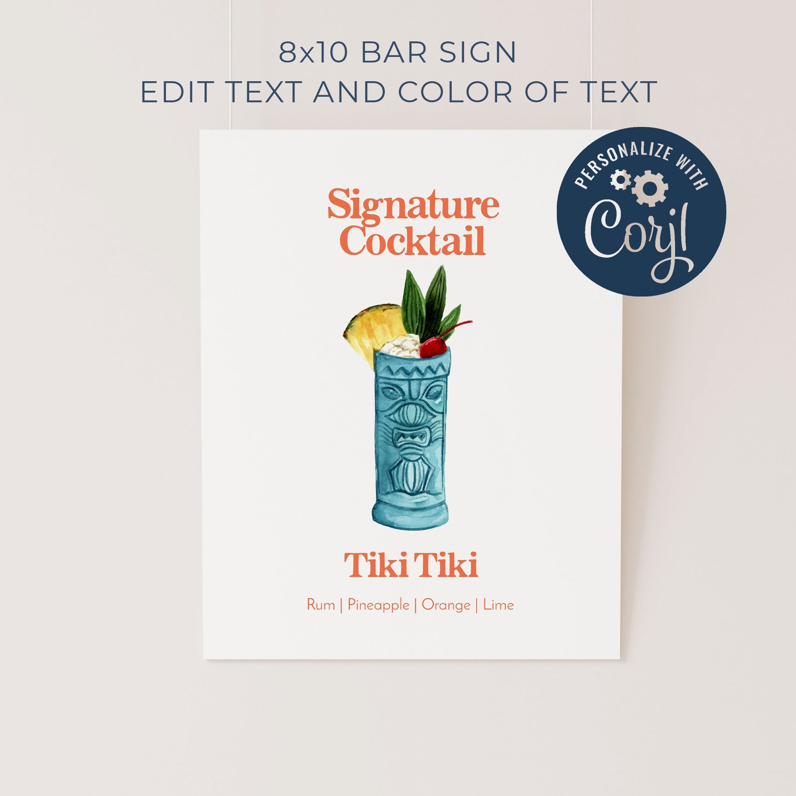 Retro Tiki Cocktail Menu, Signature Cocktail Template, Watercolor Tiki ...
