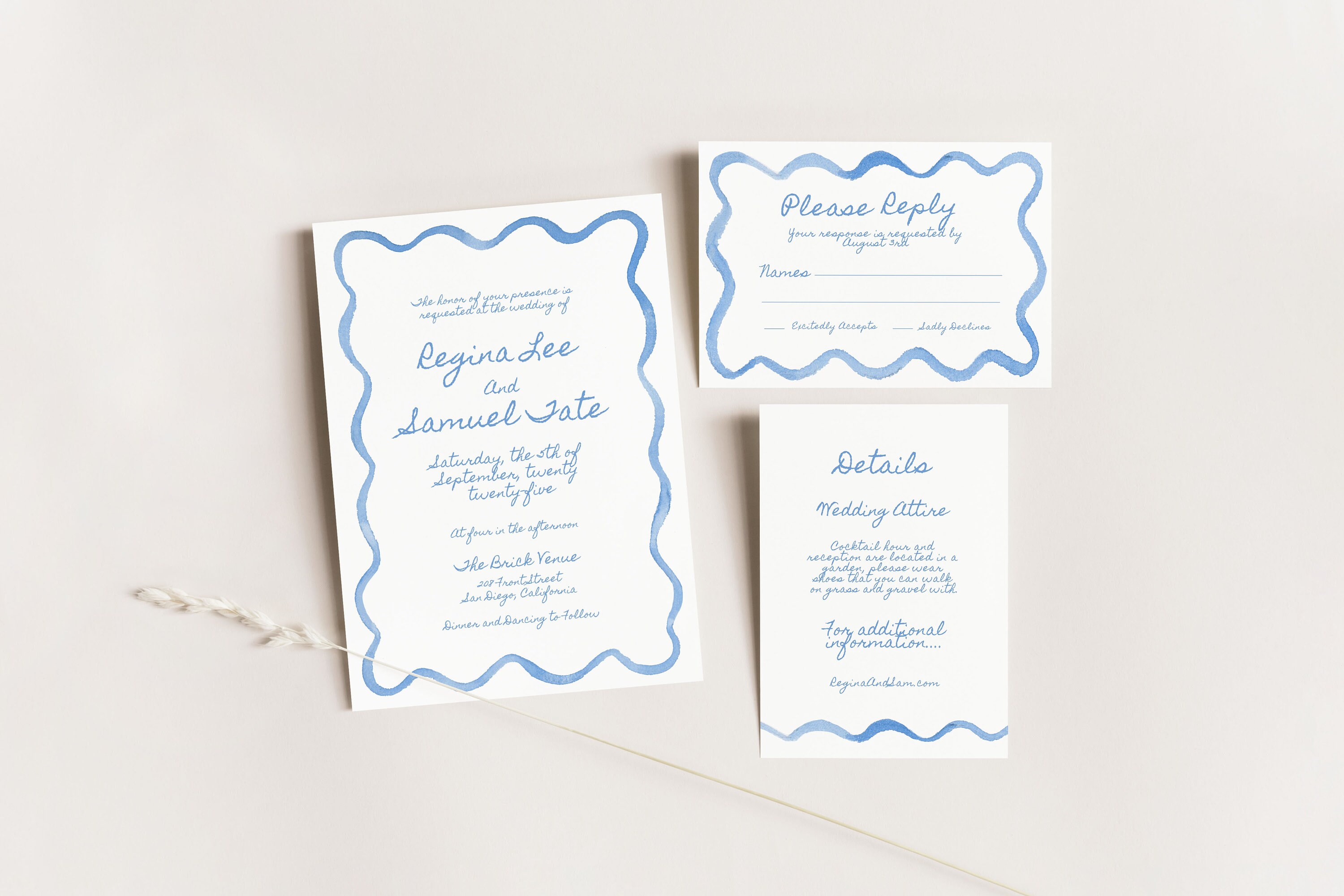 Watercolor Scallop Wedding Invitation Template: Modern Wavy Design ...