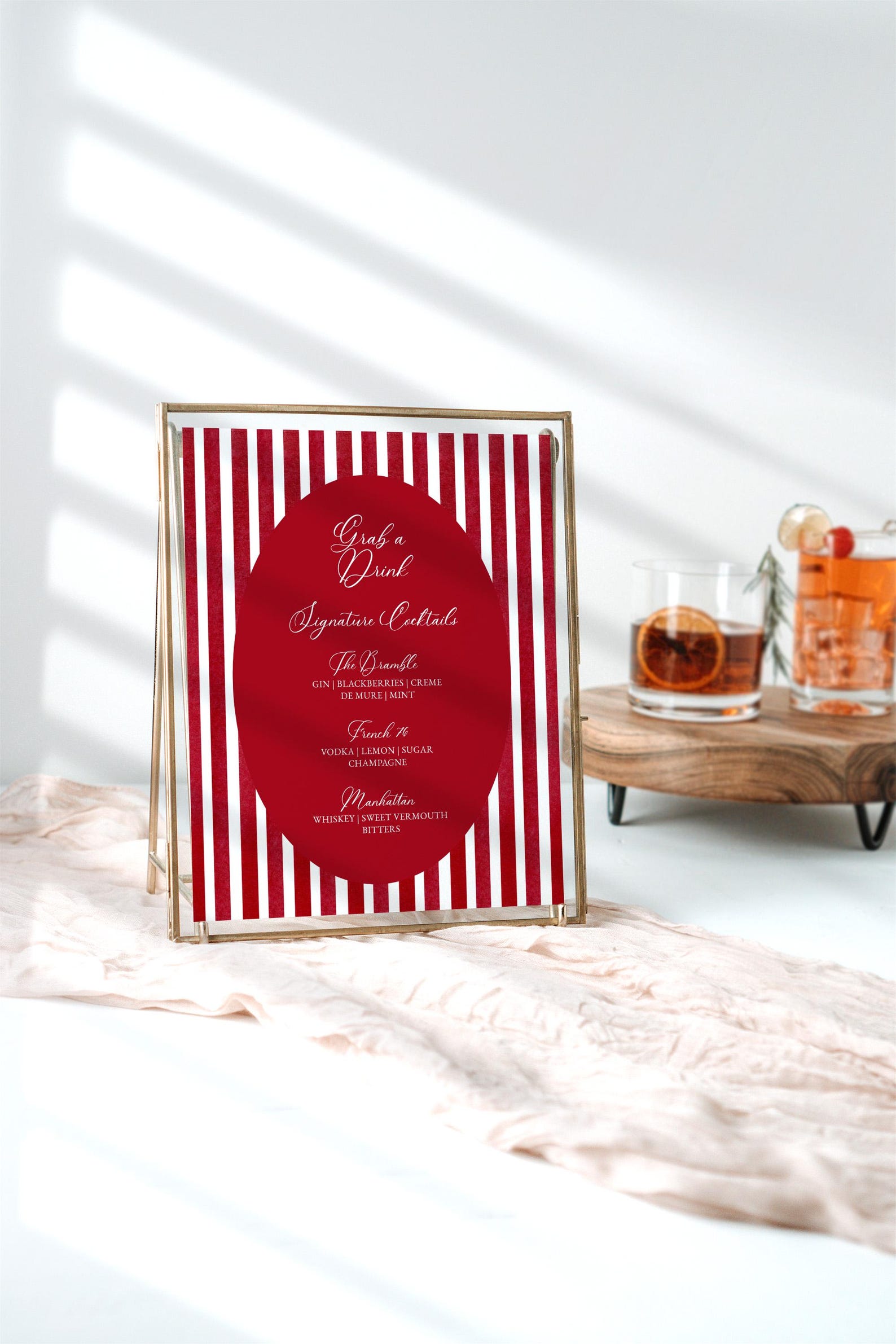 Red Striped Bar Menu Template: Palm Springs Wedding Sign (8x10 ...