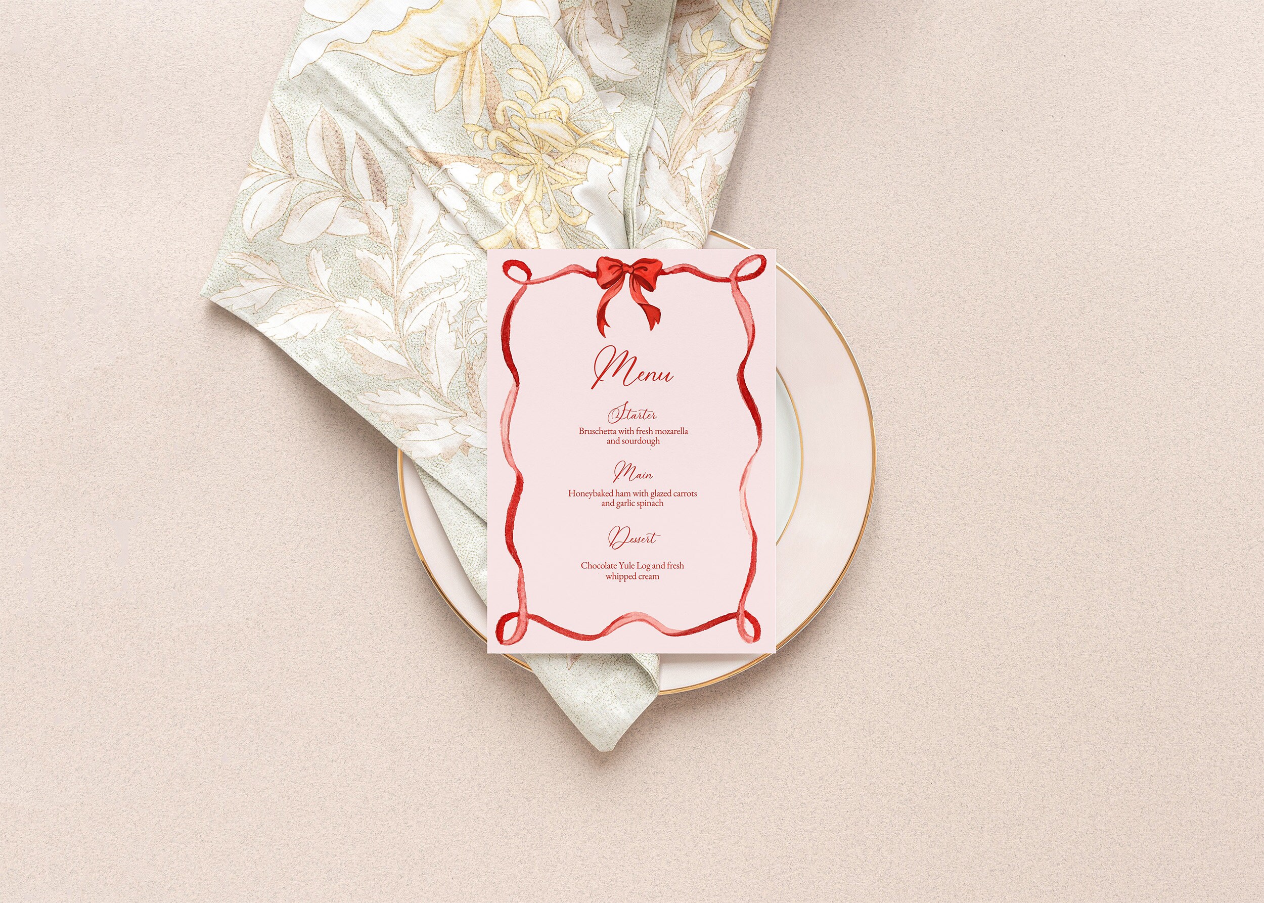 Red Ribbon Christmas Dinner Menu TEMPLATE, Holiday Dinner Menu ...