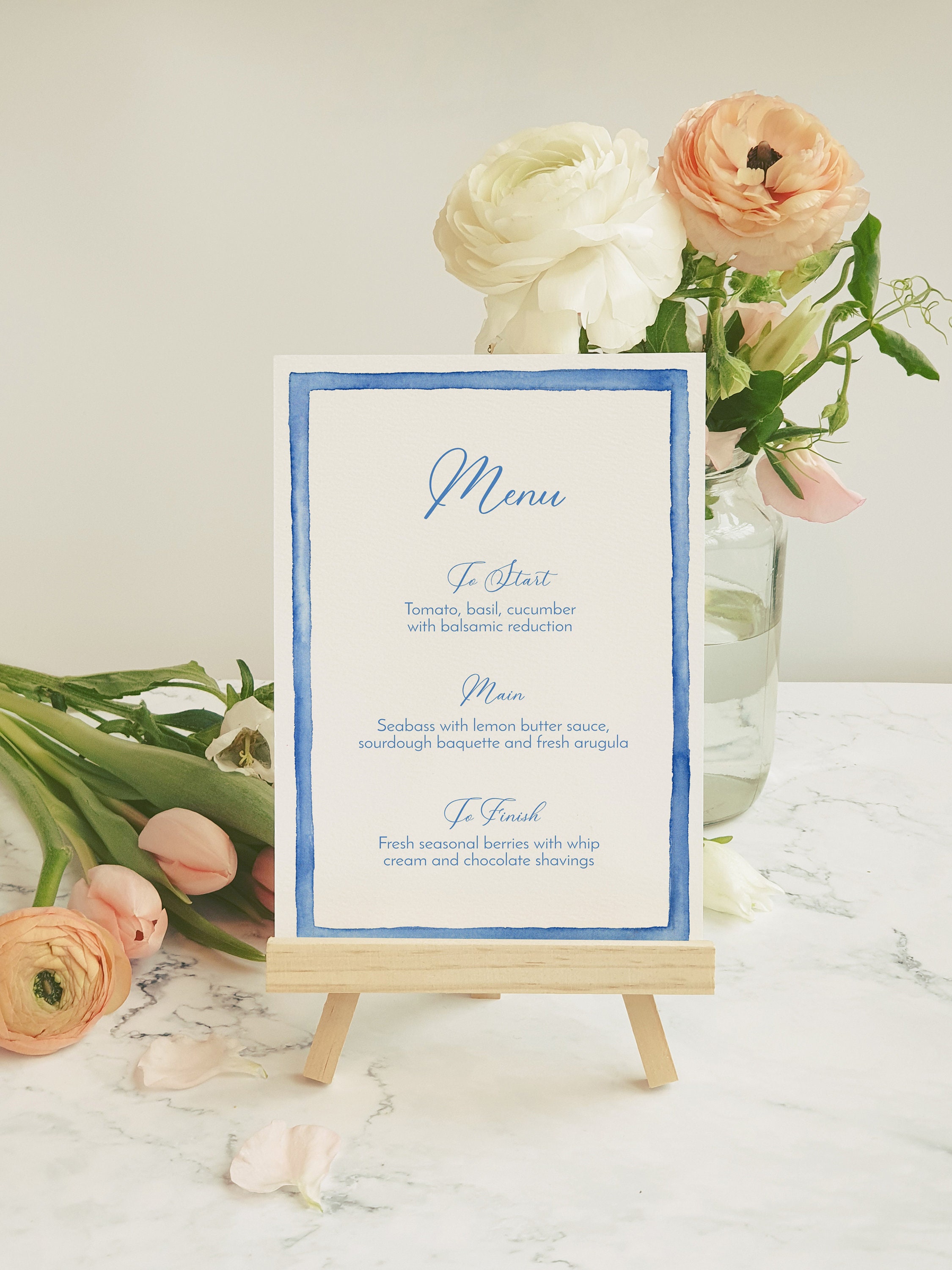 Watercolor Blue Frame Dinner Menu TEMPLATE Light Blue - Etsy