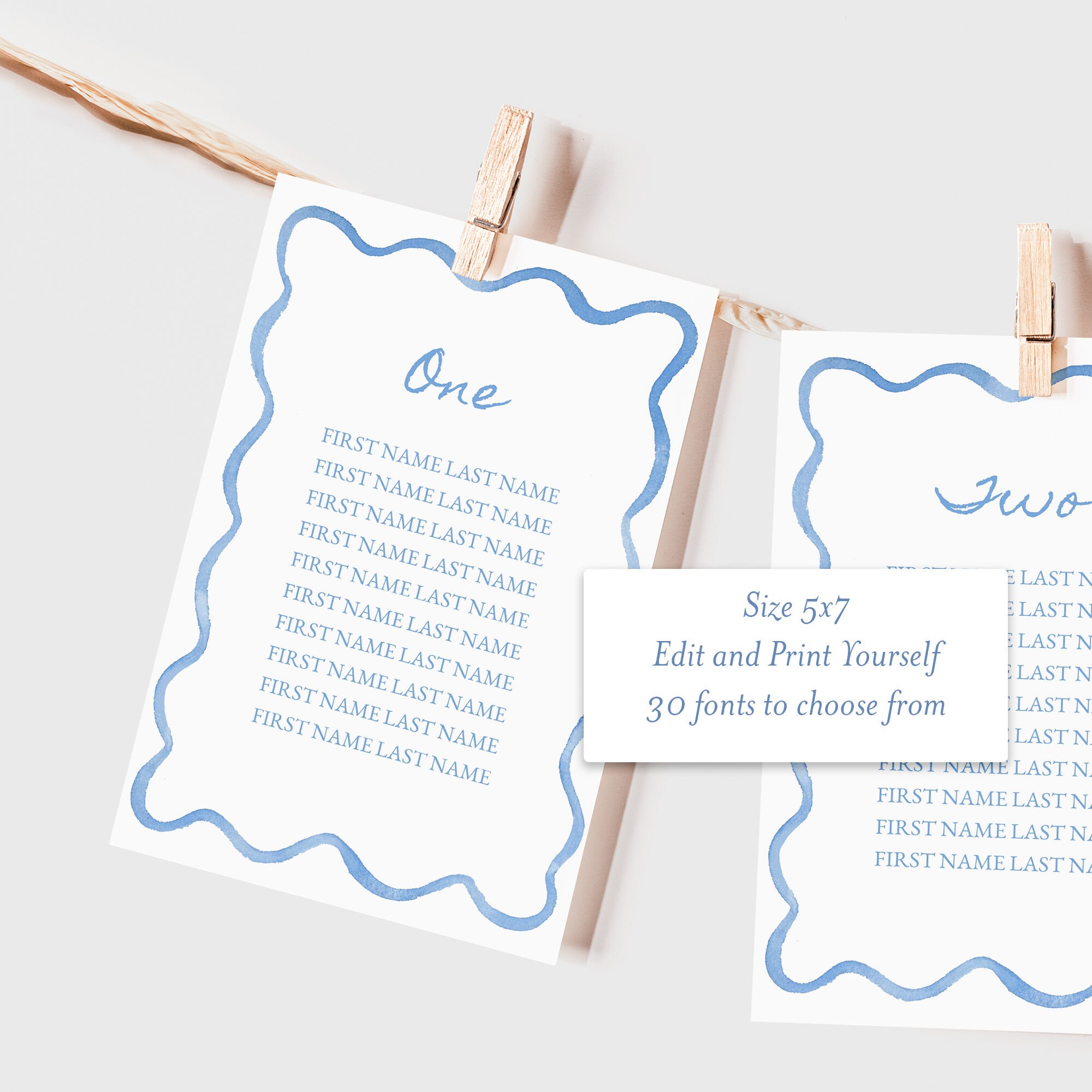 Light Blue Wavy Seating Chart Cards: Editable 5x7 (digital Download) - Etsy
