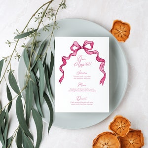 Pink Bow Watercolor Menu TEMPLATE, Barbiecore Menu, Pink Watercolor ...