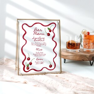 Cherry Watercolor Bar Menu Template: Wavy Edge (digital Download) - Etsy