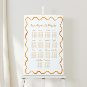 Apricot Squiggle Seating Chart Template, Orange Watercolor, Printable ...