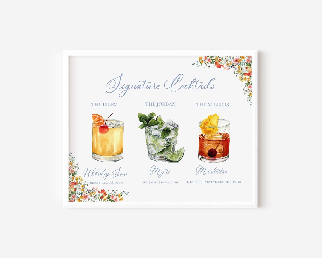 Watercolor Signature Cocktail Bar Menu Template (digital Download) - Etsy