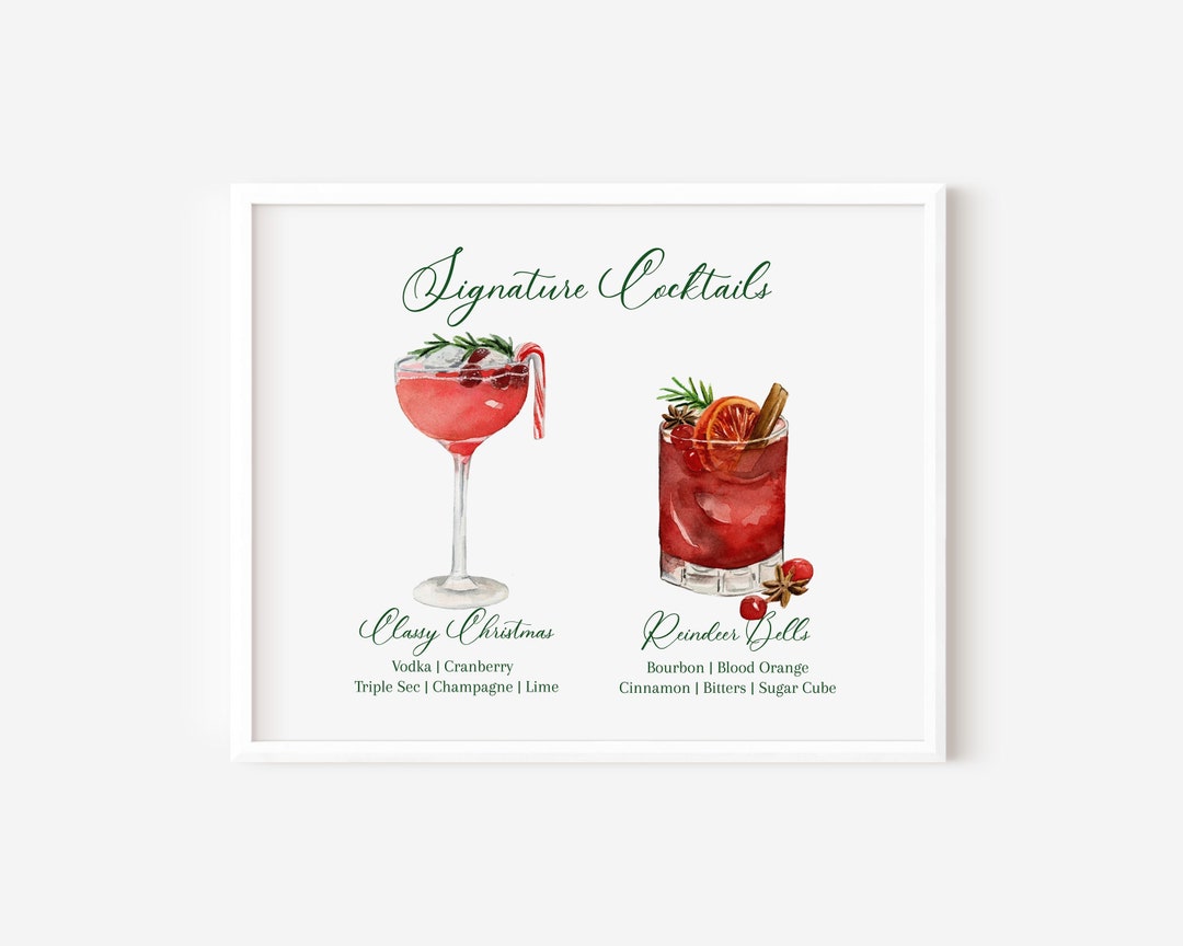 Christmas Signature Cocktail Sign TEMPLATE, Printable Holiday Cocktail ...