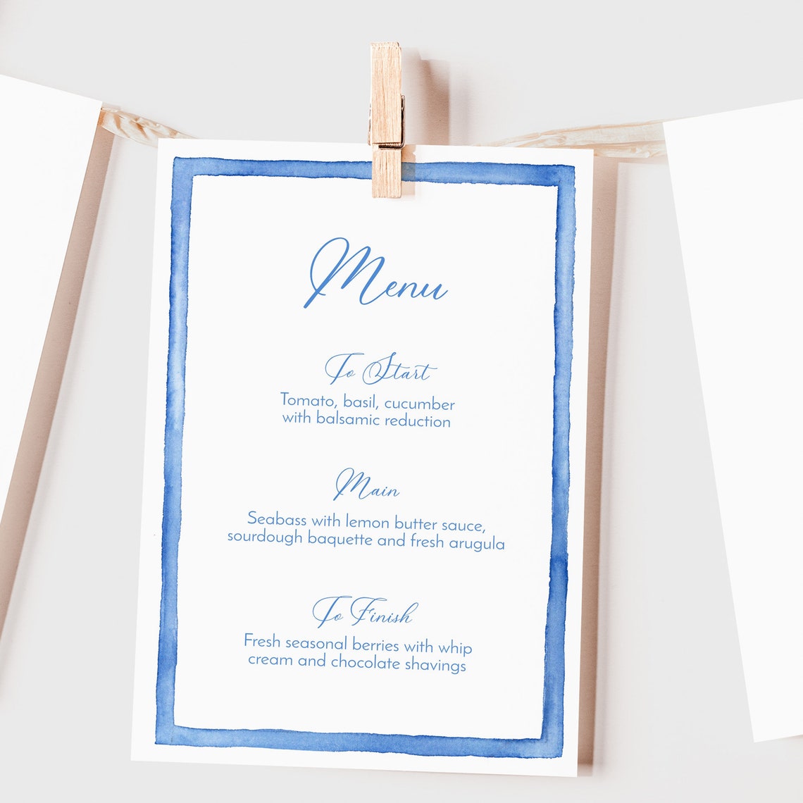 Watercolor Blue Frame Dinner Menu TEMPLATE Light Blue - Etsy