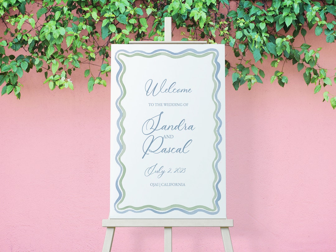 Light Blue and Green Watercolor Squiggle Welcome Sign, Dusty Blue, Sage ...