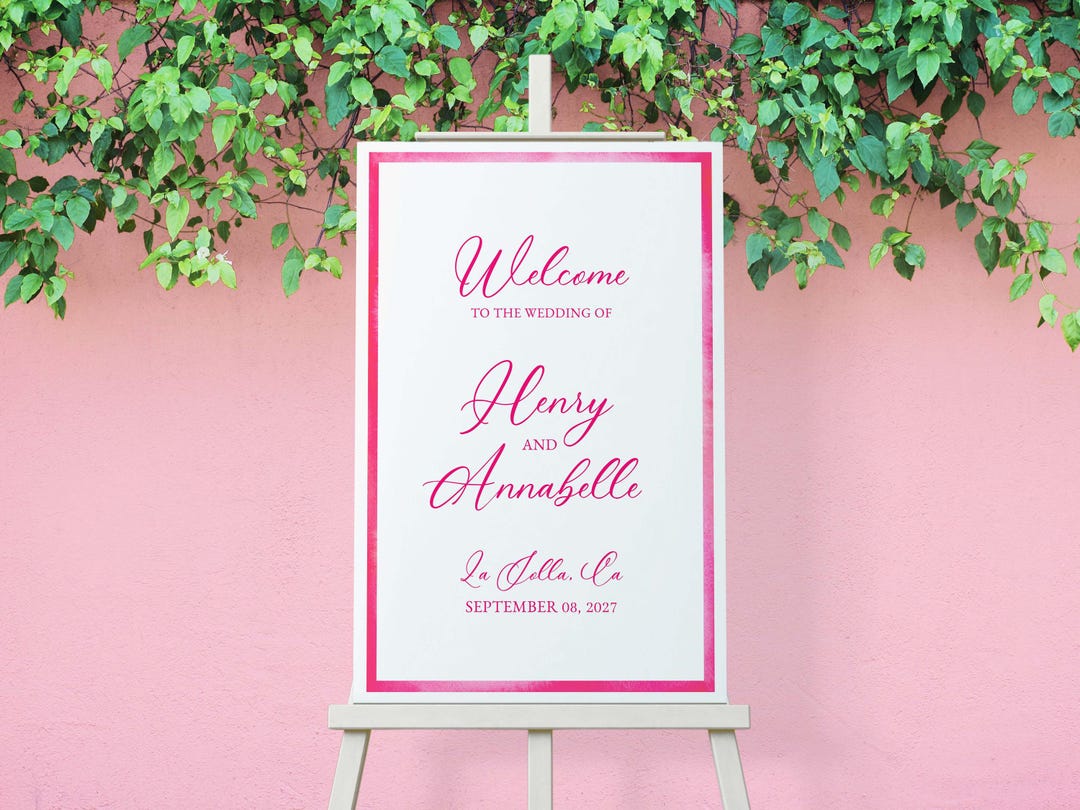 Pink Frame Watercolor Welcome Sign, Welcome Sign Template, Hot Pink ...