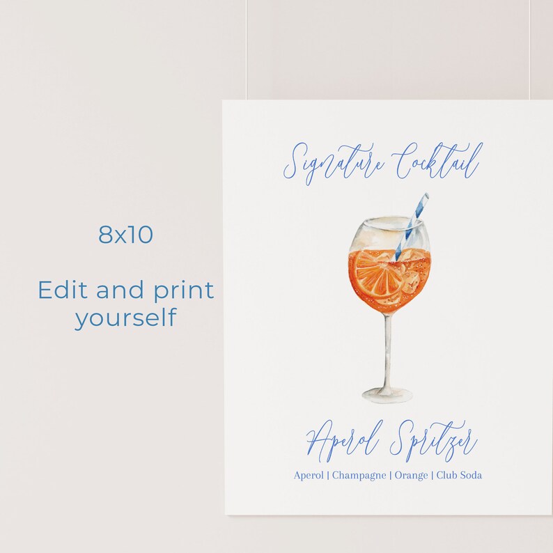 Aperol Spritzer Watercolor Cocktail Menu TEMPLATE Signature - Etsy