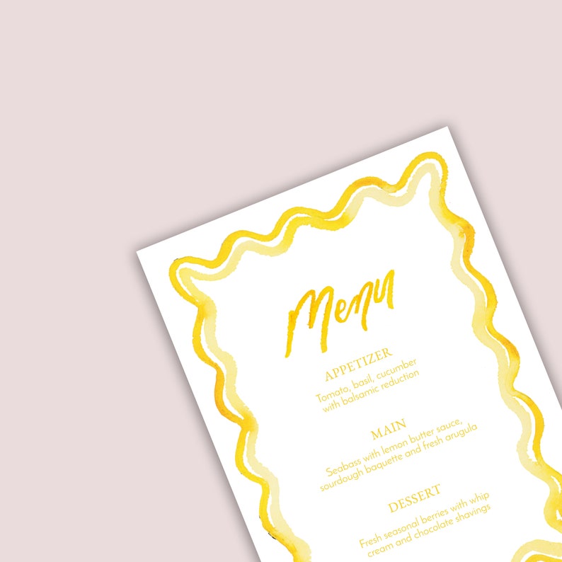 Yellow Scallop Edge Menu TEMPLATE Loopy Watercolor Bar Sign - Etsy