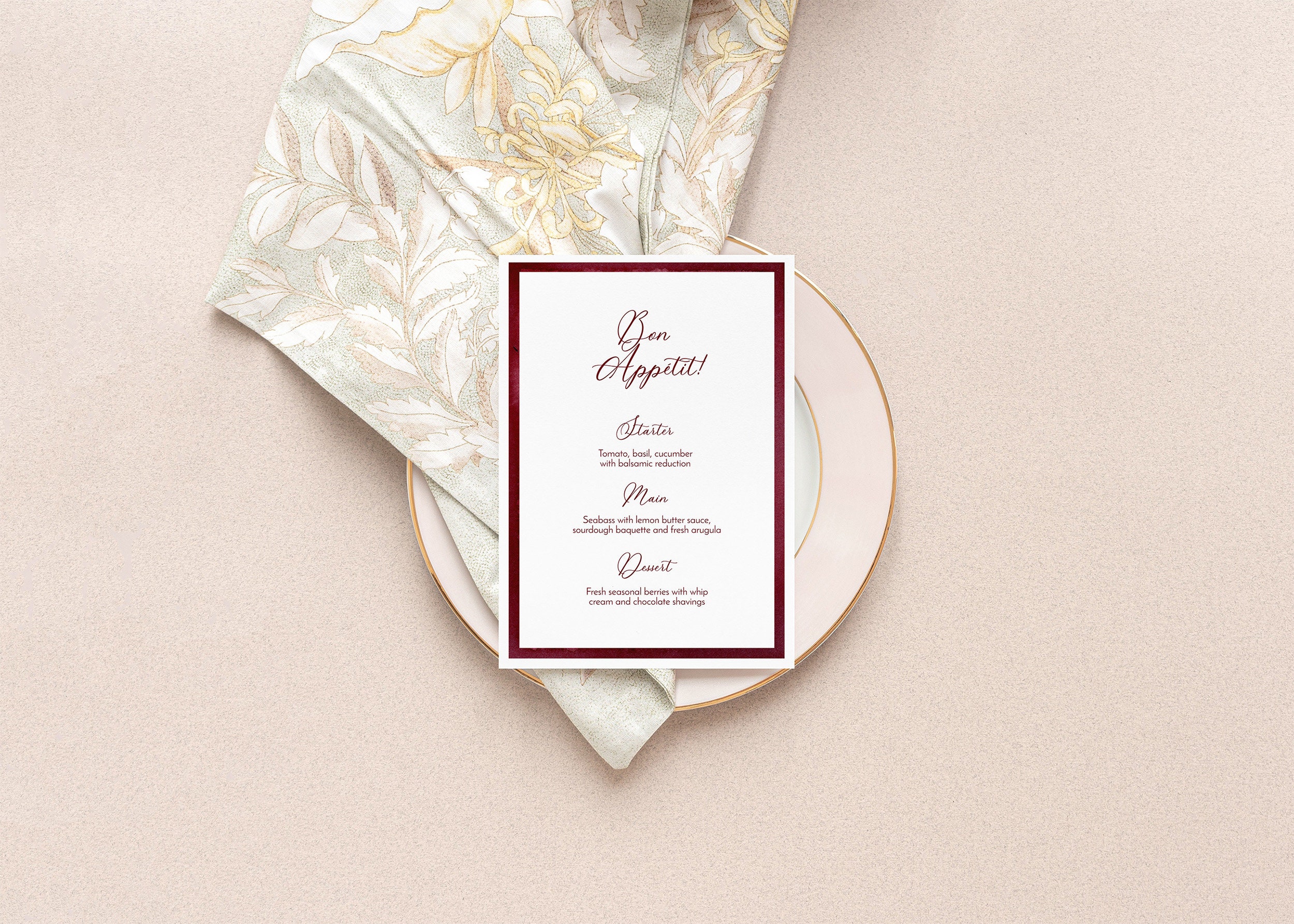 Watercolor Burgundy Frame Dinner Menu TEMPLATE Claret - Etsy