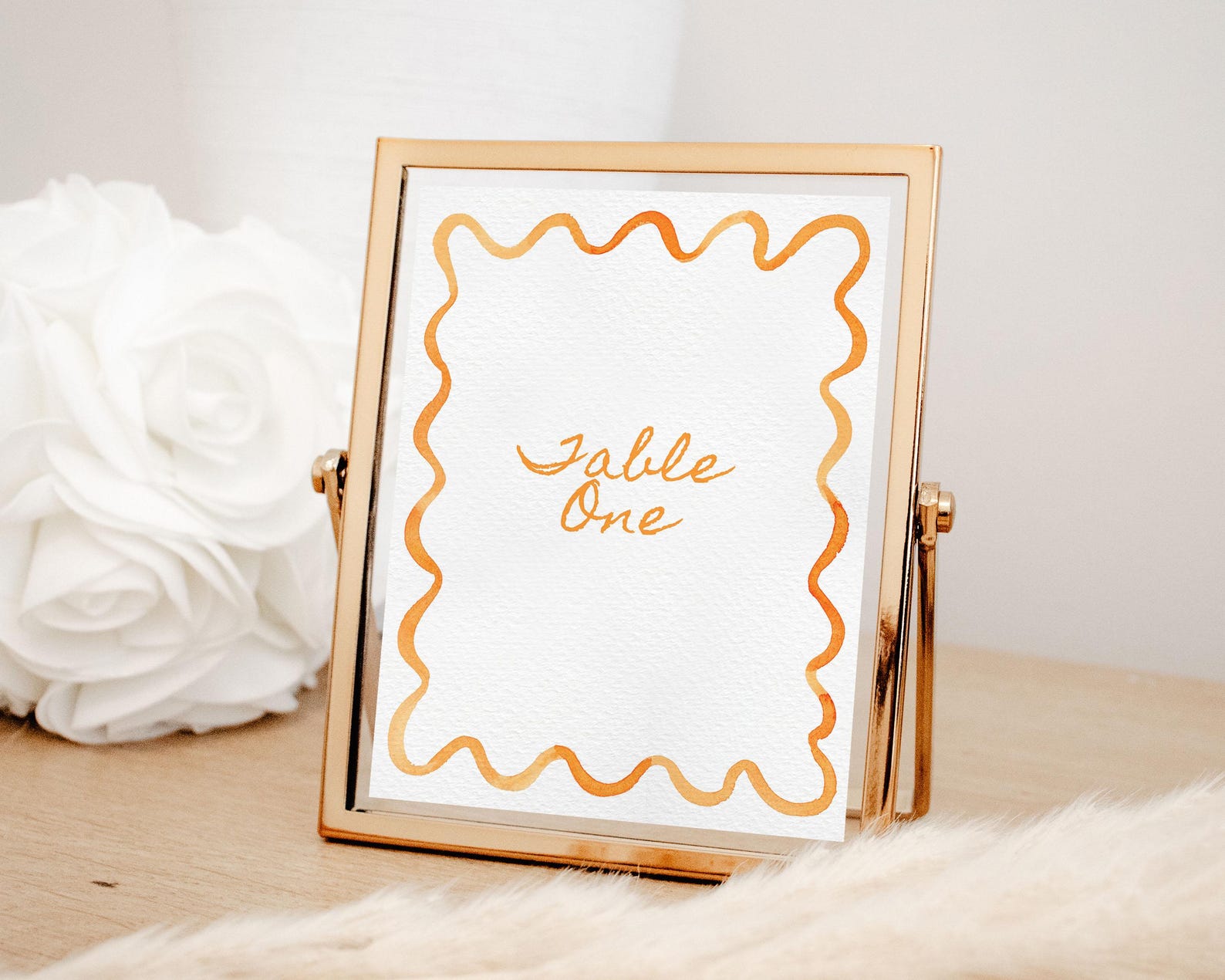 Watercolor Apricot Table Number Template: Scallop Edge Design (5x7 ...
