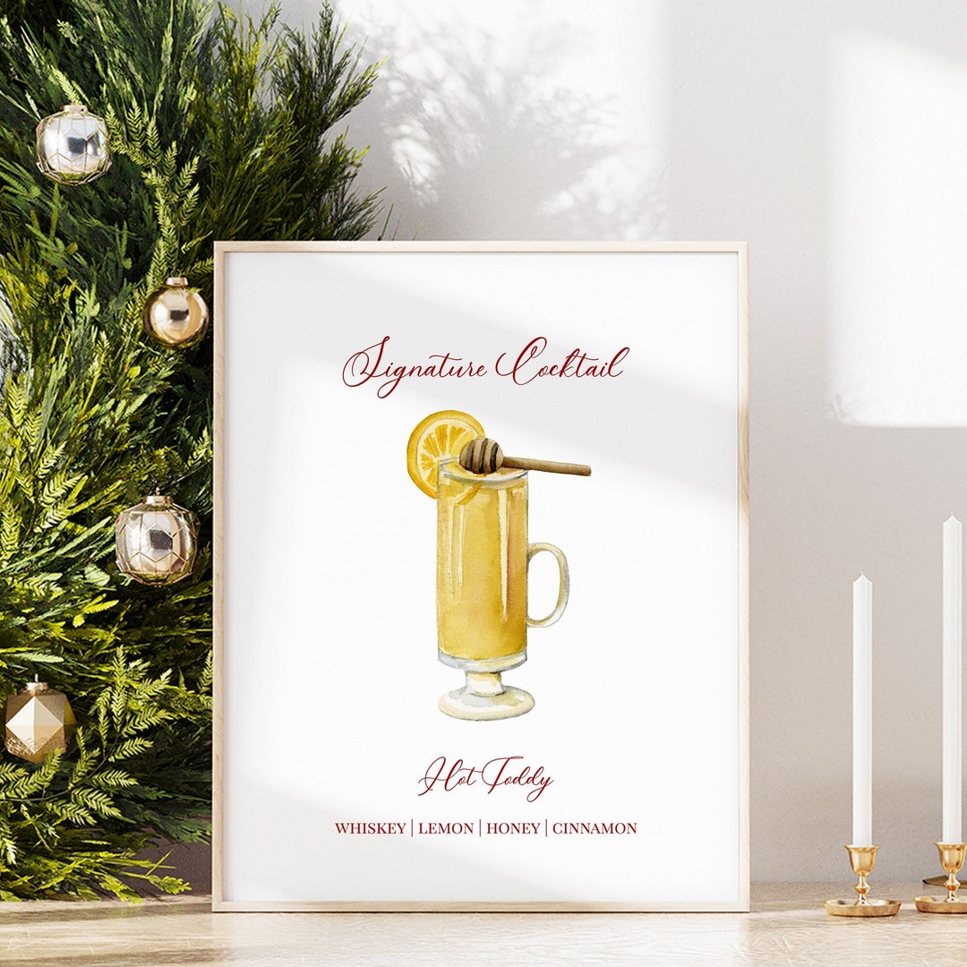 Hot Toddy Watercolor Cocktail Menu Template: Christmas Bar Sign (8x10 ...