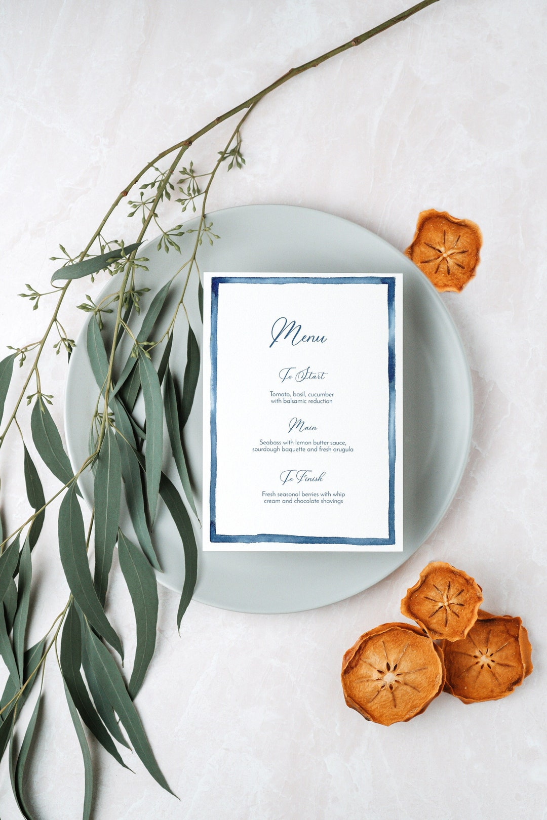 Watercolor Indigo Frame Dinner Menu TEMPLATE Dark Blue - Etsy